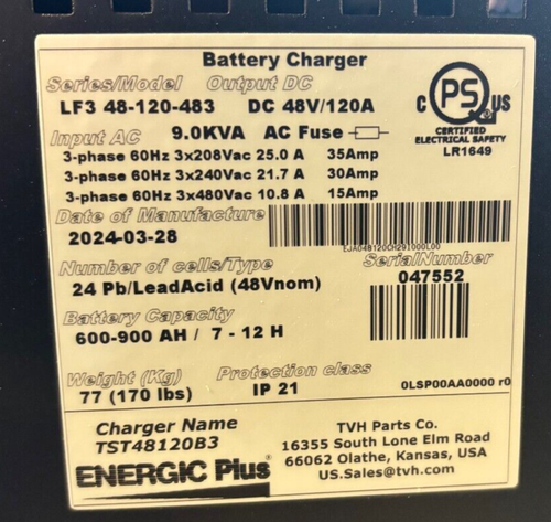 ENERGIC PLUS CHARGER 48 VOLT 120 A 3 PH DIGITAL 48V 208-240-480V W ...