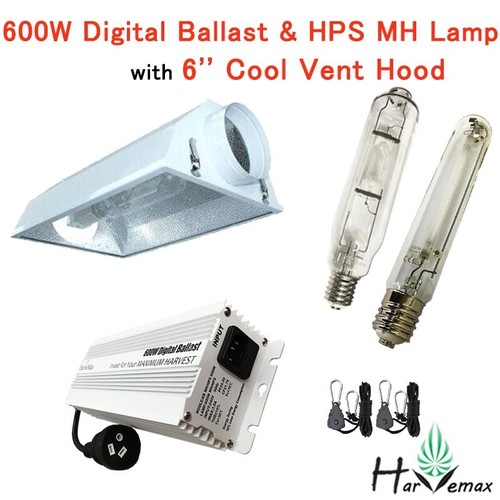 HYDROPONICS 6" COOL VENT HOOD 600W HPS MH GROW LAMP BULB DIGITAL ...
