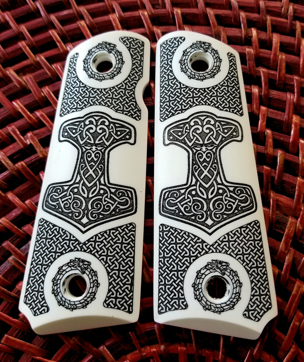 1911 full size custom engraved ivory grips Viking Thor Hammer Mjölnir ...