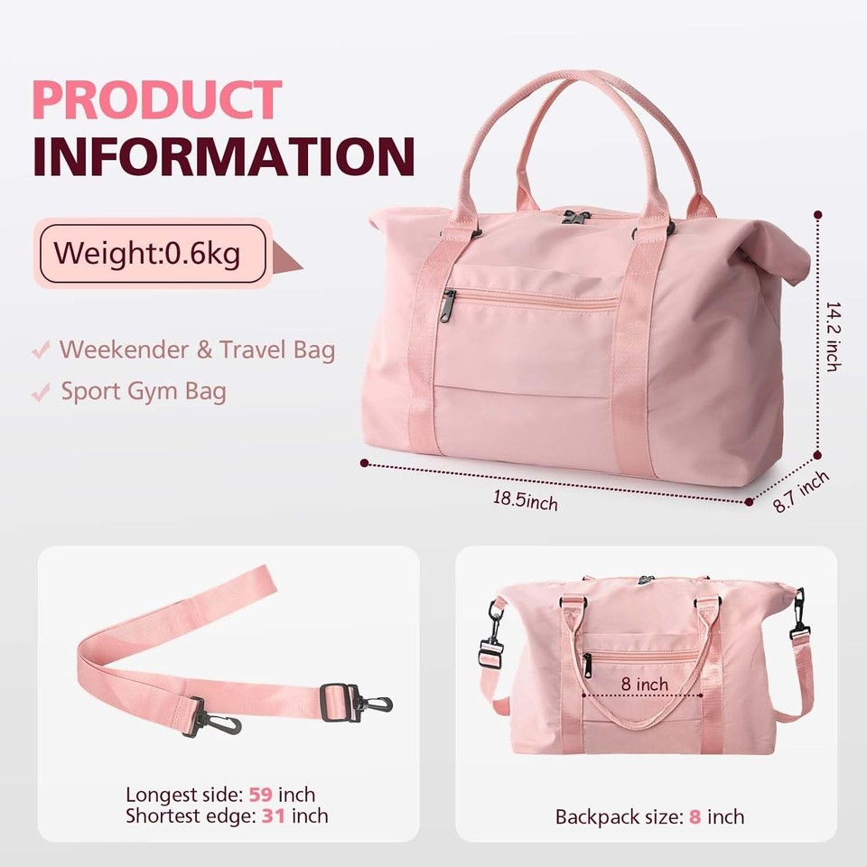 TOPBAG Travel Duffle Bag, Waterproof Weekender Carry On Tote 01 Coral ...