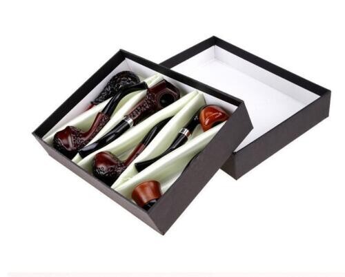 6 pack Wooden Smoking Pipes set Tobacco Smoking Pipe Gift Box For Dad ...