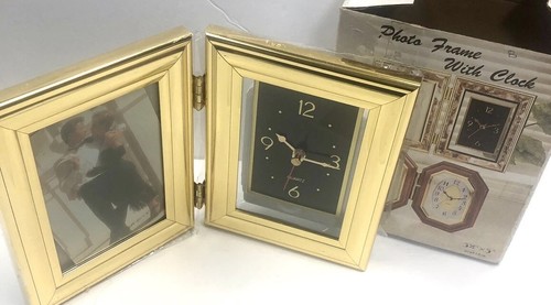 Quartz Clock & Picture Frame Hinged Holds 3.5 X 5 Photo New Box 80/90 ...