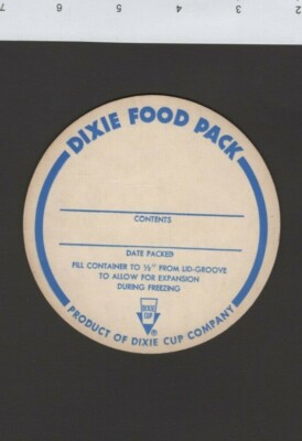 Dixie Food Cardboard Container Lid Un-Used Cover Dixie Cup Ice Cream ...