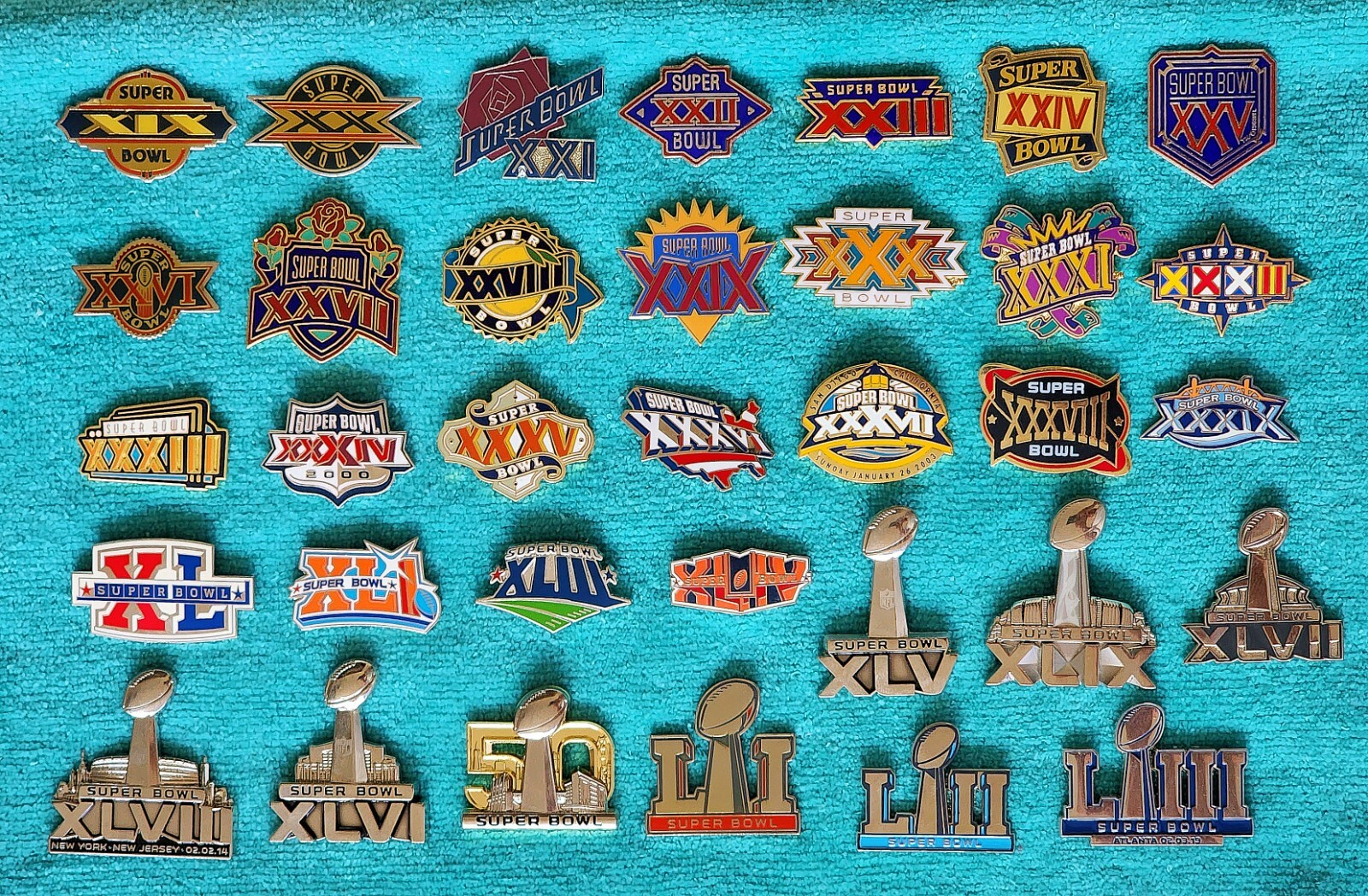 SUPER BOWL - NFL - PRIMARY LOGO LAPEL PINS - 34 PIN SET - FOOTBALL ...