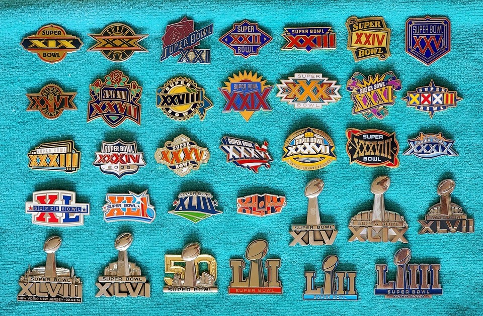 SUPER BOWL - NFL - PRIMARY LOGO LAPEL PINS - 34 PIN SET - FOOTBALL ...