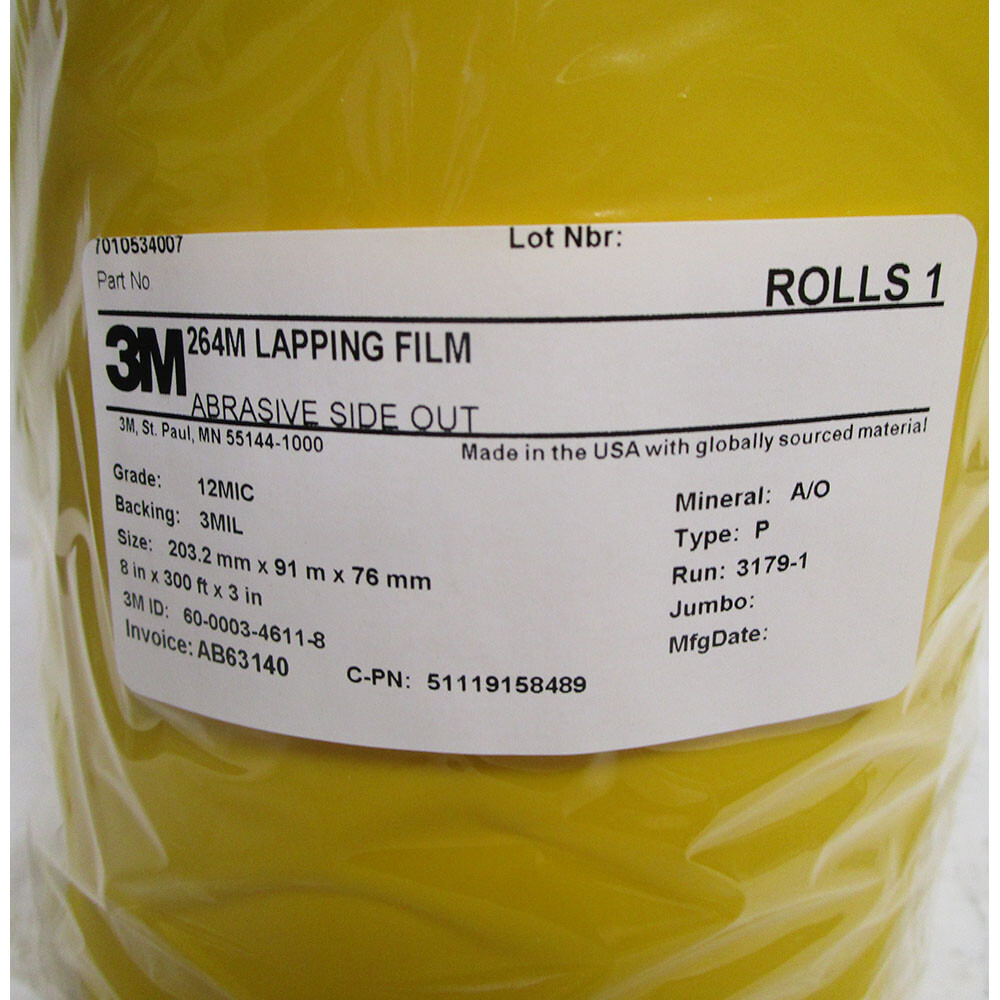 3M Lapping Film Roll 264m Type P 8 in X 300 FT X 3 in 12 Micron for ...