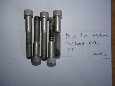 3/8 X 2 1/2 INCH WHITWORTH CAP HEAD BOLTS X 5 - FREEPOST - drawer two ...