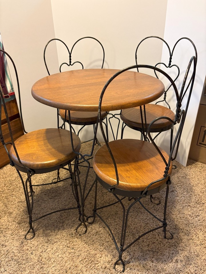 Vintage Oak and Iron Children's Ice Cream Parlor Table and Chairs, 5-piece Set | eBay