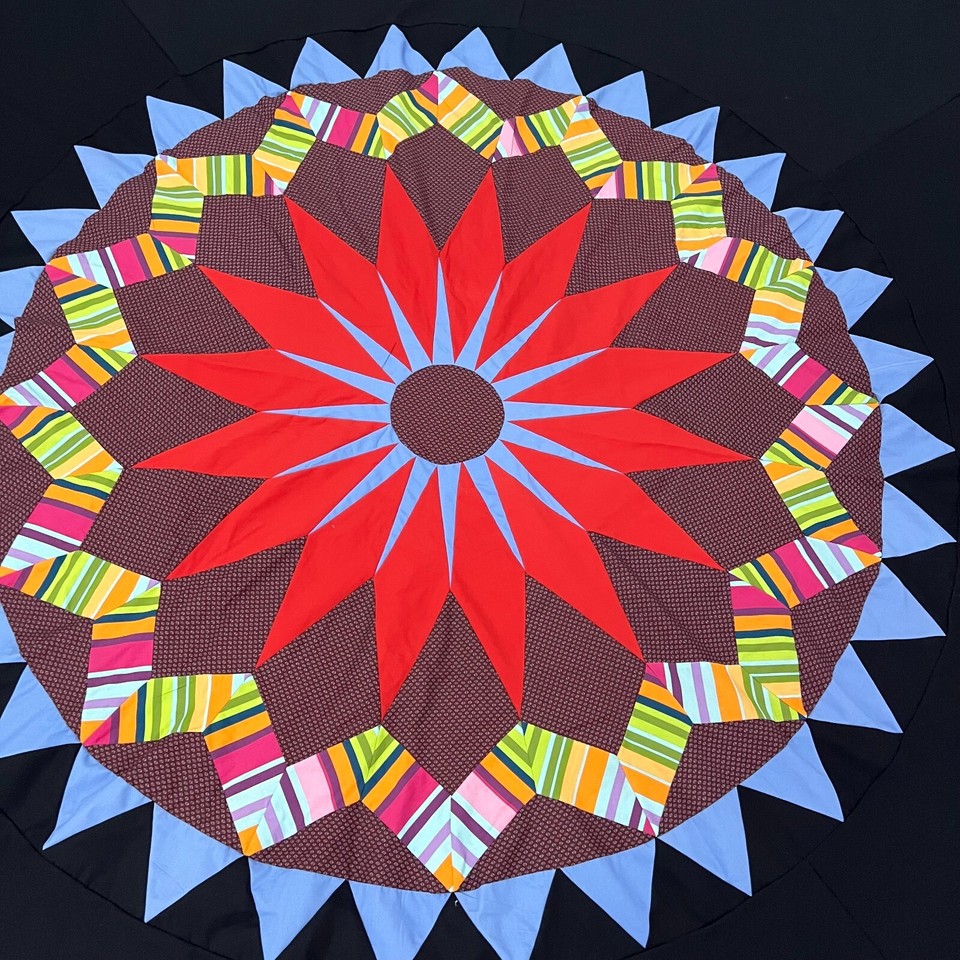 Handmade Mariner's Compass Cotton Fabric Patchwork quilt top/topper 86* ...