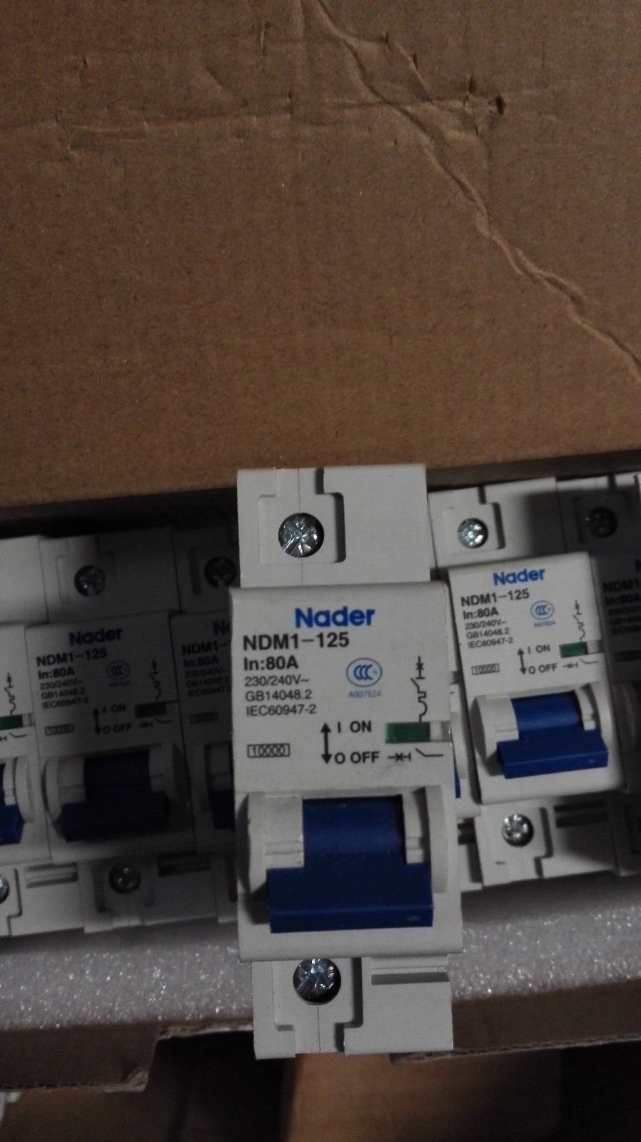 3x NADER circuit breaker NDM1-125 In: 80A 230/240V GB14048-2 IEC60947-2 ...