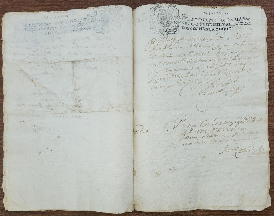 Handwritten manuscript 1688 Spanish Colonial Peru multiple stamps and ...