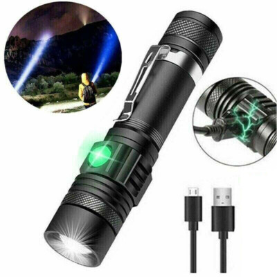 Super Bright 90000LM LED Tactical Flashlight Zoomable With Rechargeable ...