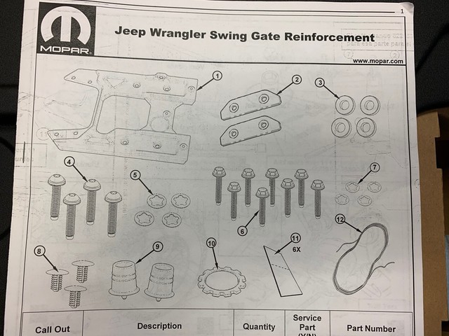 Jeep Wrangler JL Mopar Tailgate Reinforcement Spare Tire Carrier ...