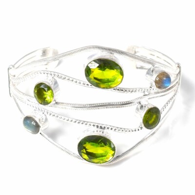 Peridot & Labradorite Gemstone 925 Sterling Silver Jewelry Cuff ...