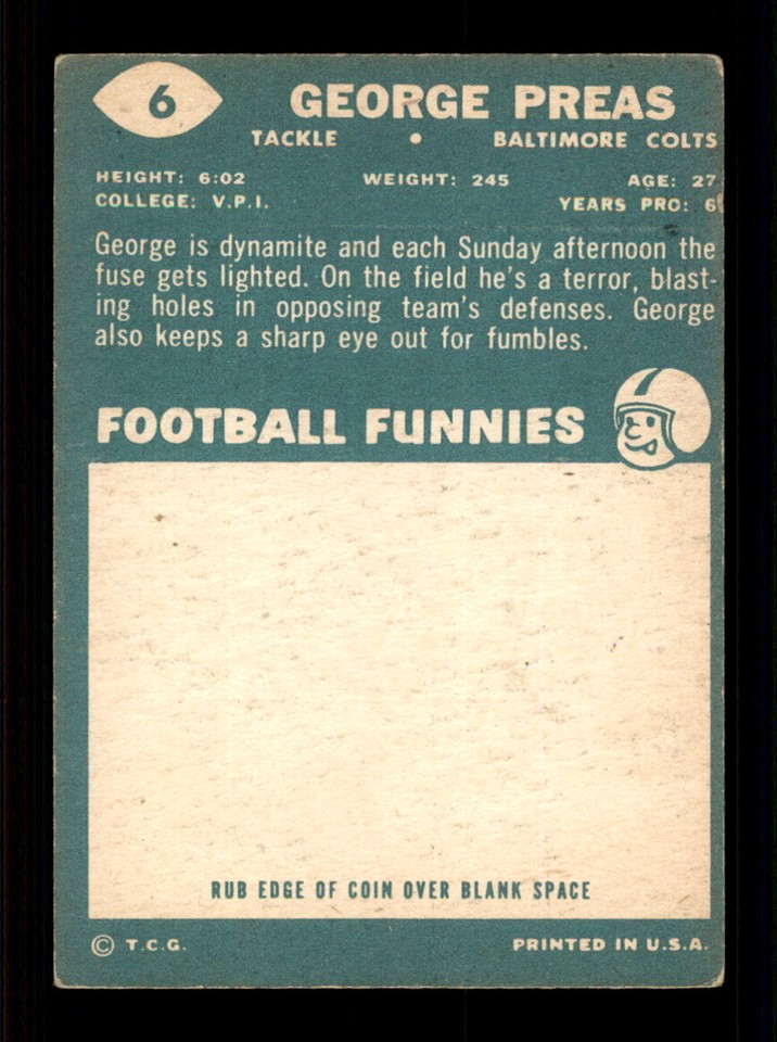 1960 Topps #6 George Preas - Crease Free | eBay