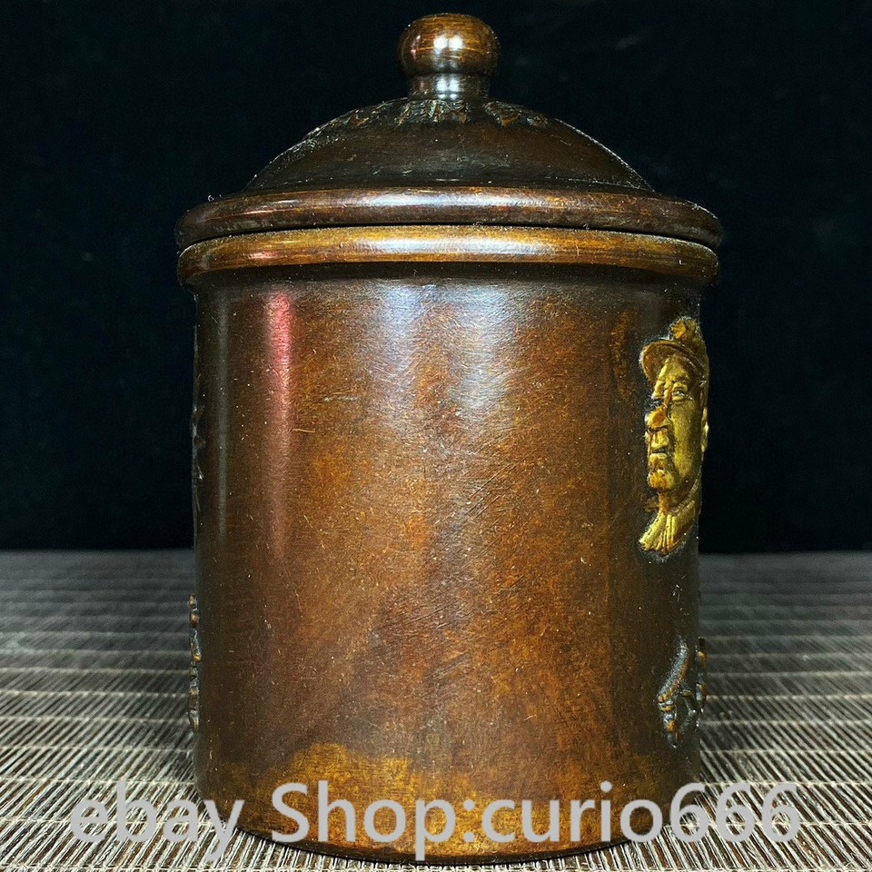 4.9"Old Republic China Pure Bronze Gilt Chairman Mao Maoze do Tea Cup ...