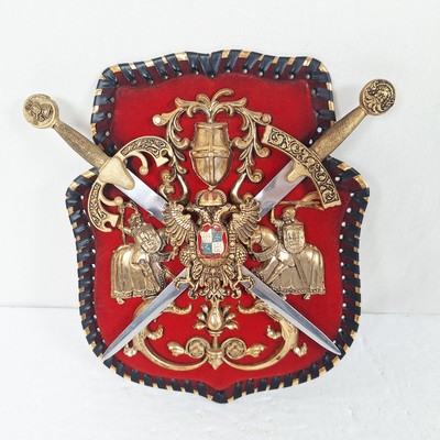 Crossed Swords Shield Wall Display Coat of Arms Leather Bound Plaque | eBay