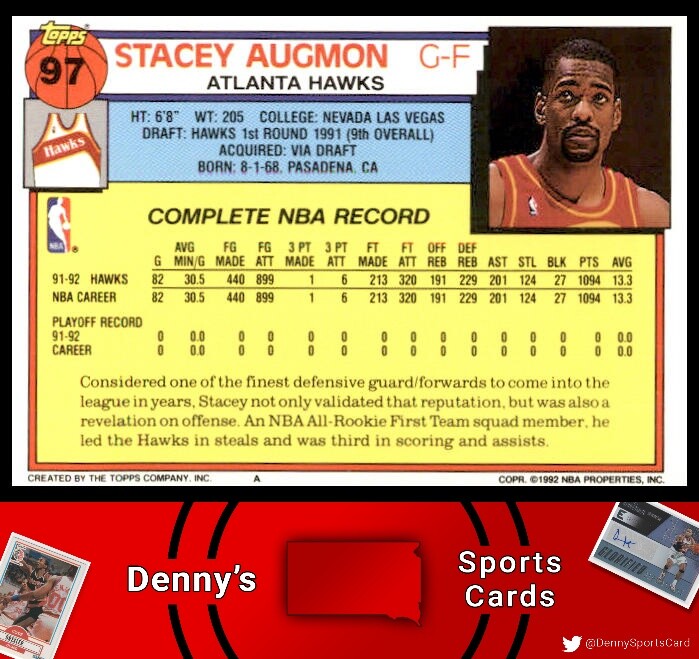 1992 Topps #97 Stacey Augmon Atlanta Hawks Basketball Card | eBay