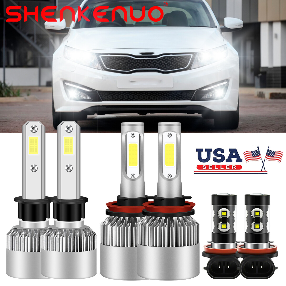 For 2011-2013 Kia Optima LED Headlight+Fog lights Bulbs White 6pcs H1 ...