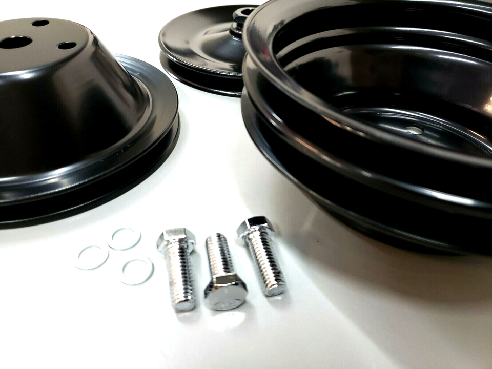 SB Chevy Long Water Pump Steel Pulley Kit SBC 1 Grove Upper 2 Grove ...