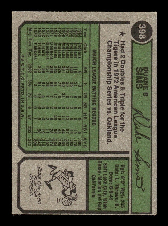 DUKE SIMS 2023 TOPPS HERITAGE 50TH ANNIVERSARY '74 BUYBACK STAMPED ...
