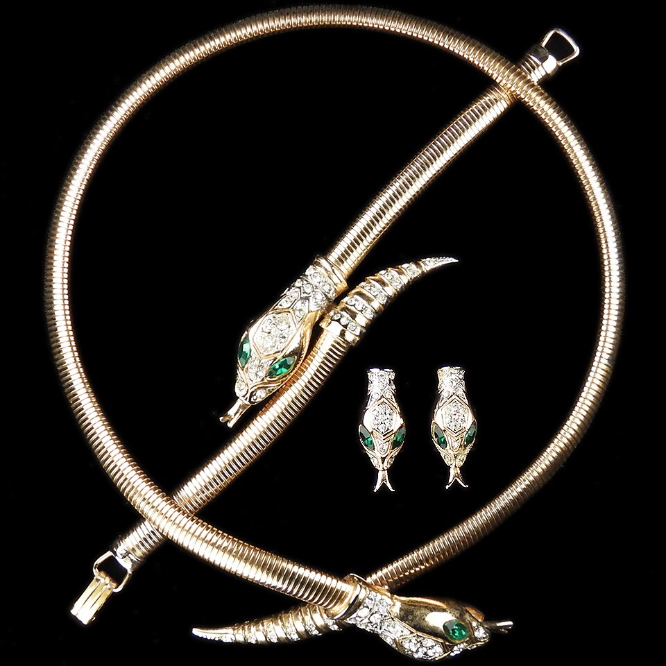 Coro 'Serpentine' Golden Coiling Snake Necklace, Brac… - Gem