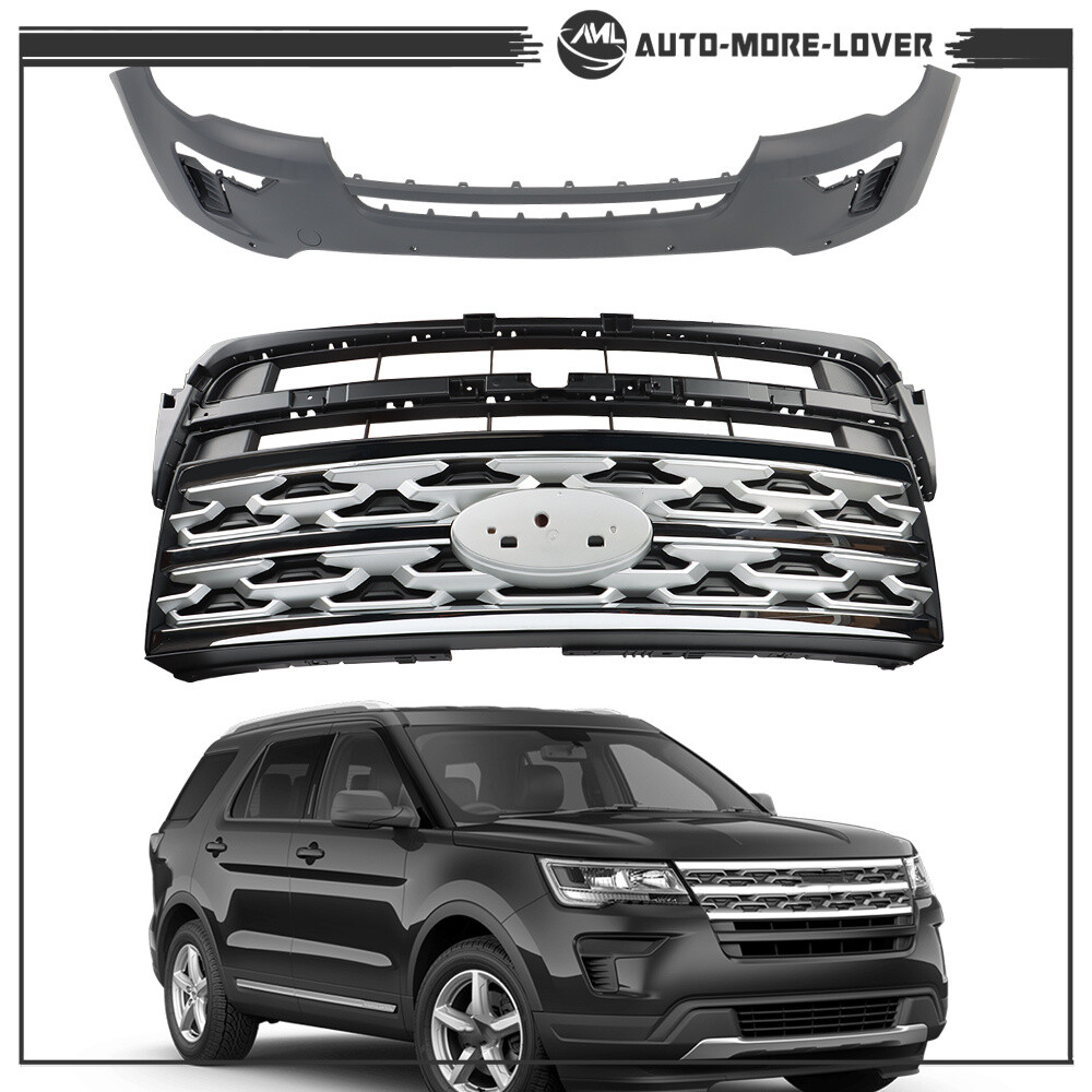 For 2018-2019 Ford Explorer Front Bumper Cover With Radar Hole + Front ...