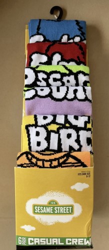 Sesame Street 6pk Crew Novelty Socks Sz 8-12 Age 14+ Ernie Cookie Count ...