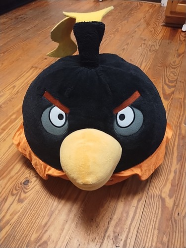 HUGE Angry Birds Space Fire Bomb Black Bird Plush | 2012 RARE 22x16x12 ...