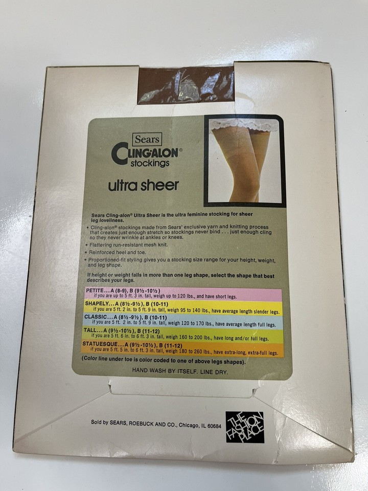 Vintage Sears Cling-Alon Stockings Ultra Sheer Nude Petite B Thigh High ...