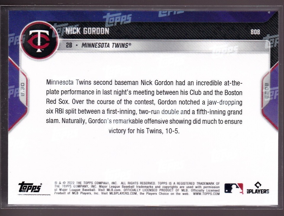 Nick Gordon Minnesota Twins Grand Slam 2022 Topps Now #808 Red Parallel ...