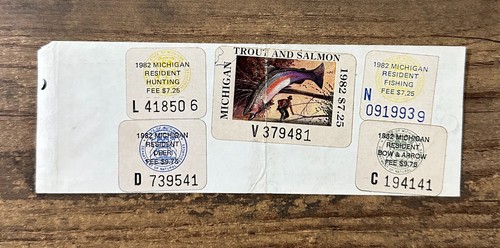 1982 **MICHIGAN** Fishing Trout & Salmon Stamp Permit License | eBay