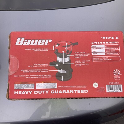 Bauer 1/4 HP Variable Speed Compact Trim Router 6.5 Amp Tool New in Box ...