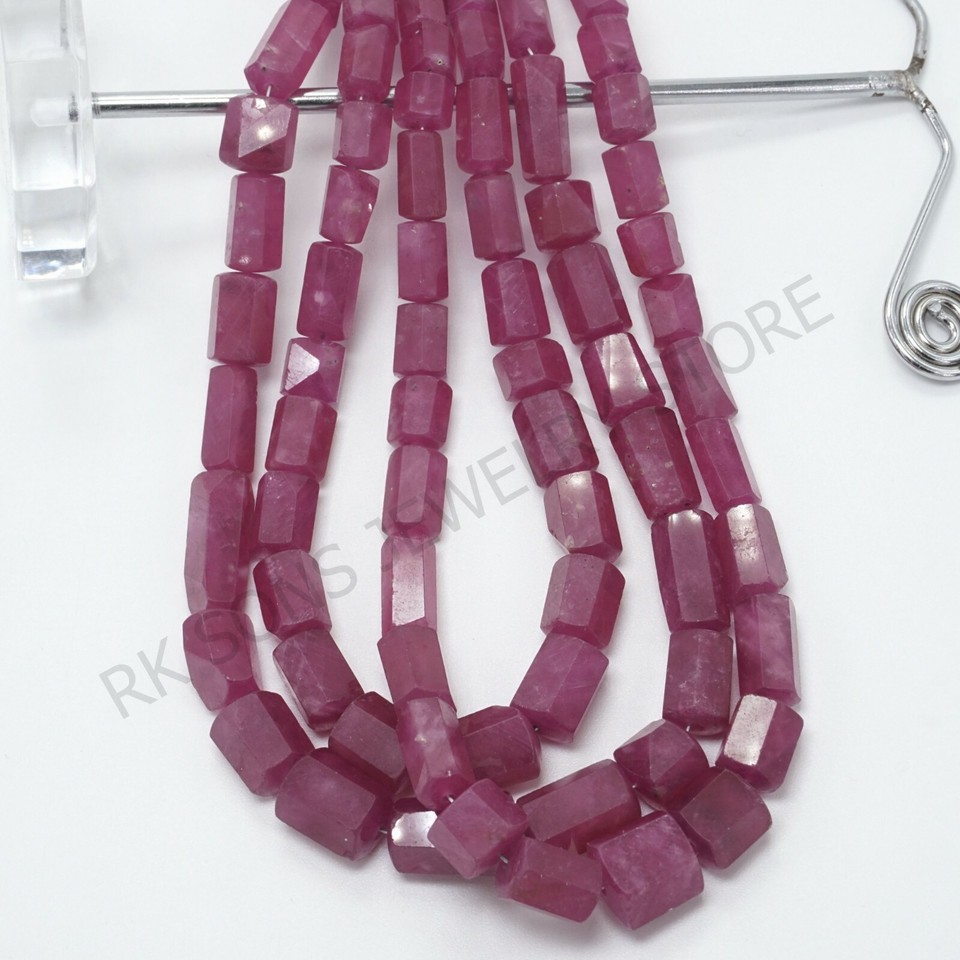 AAA+ Natural Ruby Beads, Ruby Faceted Tube Shape Gemstone Beads 18 ...