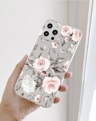 pretty, elegant, pink floral clear 14 pro max phone case | eBay