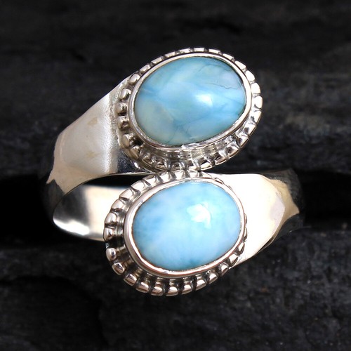 Larimar Gemstone Fine HANDMADE Jewelry 925 Solid Sterling Silver Ring ...