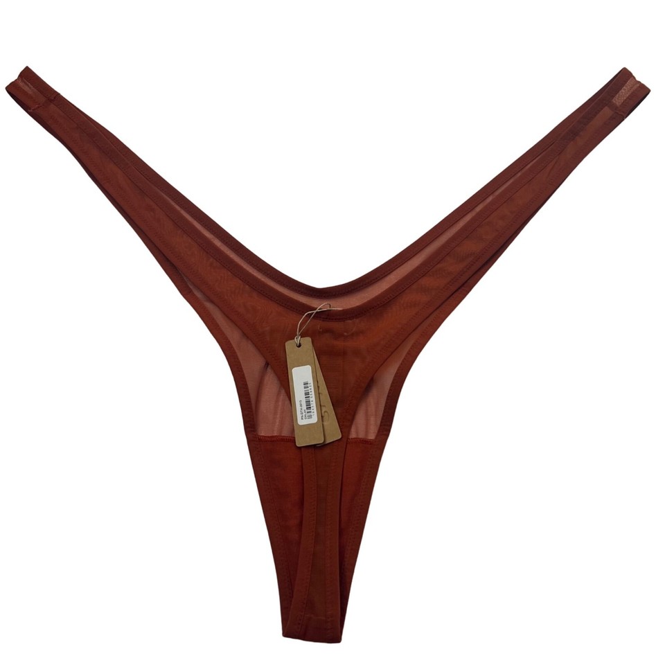 SKIMS Ultra Fine Mesh Triangle Bralette + Micro Dipped Thong Set Chili ...