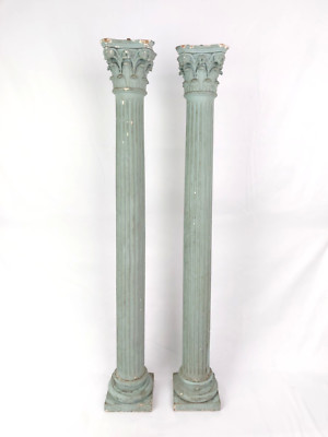 Pair of Architectural Salvage Painted Wood Fluted Composite Short ...
