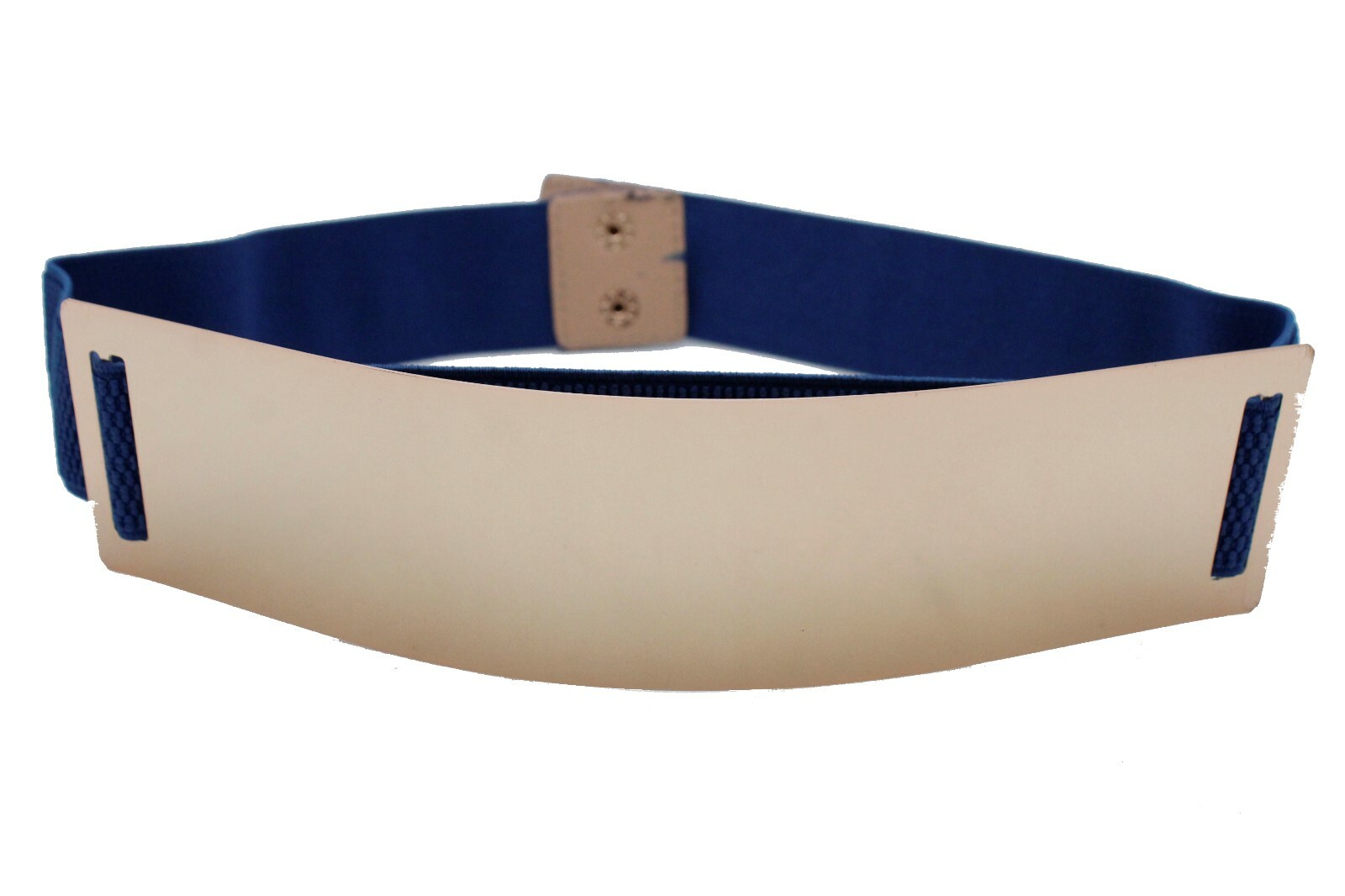 Women Gold Metal Plate Buckle Flashy Belt Hip Waist Elastic Blue Band ...
