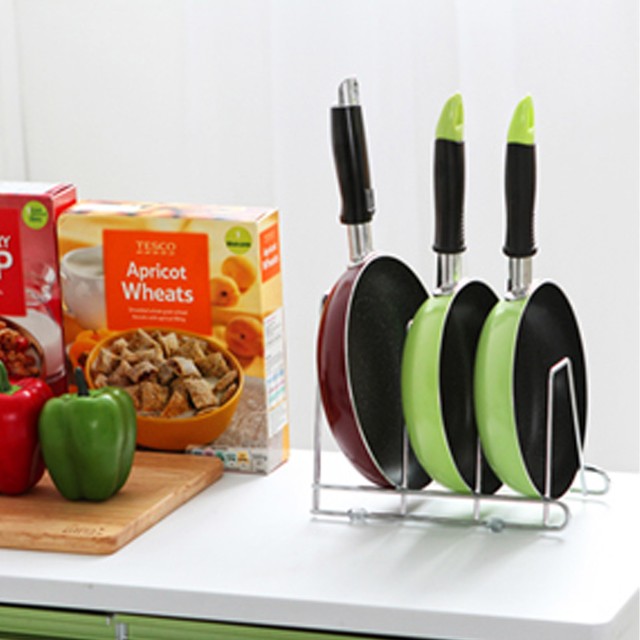 Kitchen Stainless Steel Frying Pan Rack Holder Houseware Organizer ...