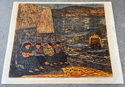 VINTAGE EUROPEAN COLORFUL WOODCUT / LITHOGRAPH ON PAPER. SIGNED.1955 | eBay
