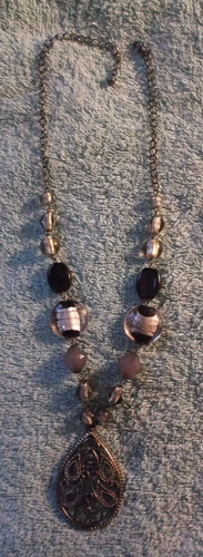 Vintage Gunmetal Colored Necklace ~ Glass Beads & Teardrop Shaped ...