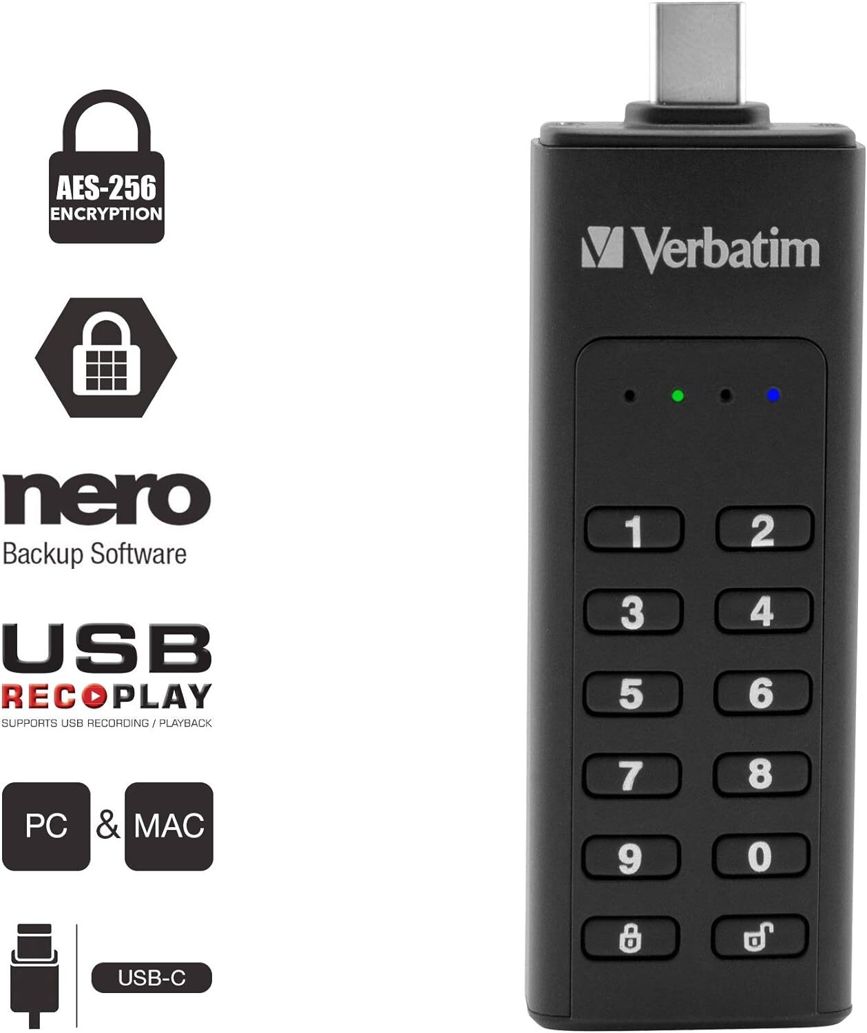 Verbatim 49430 Keypad Secure USB Stick I USB Type-C I 32GB I Memory ...