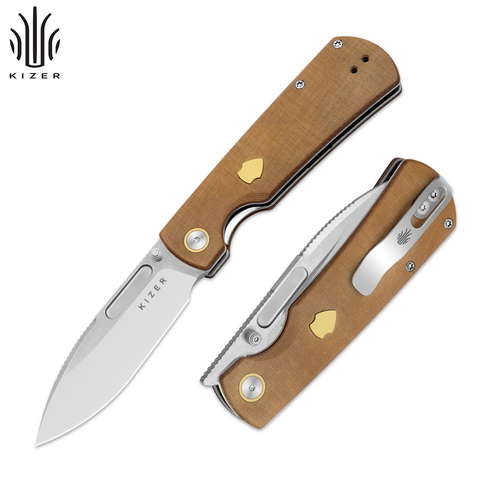 Kizer Retro Folding Pocket Knife Nitro-V Blade Micarta & Brass Handle ...