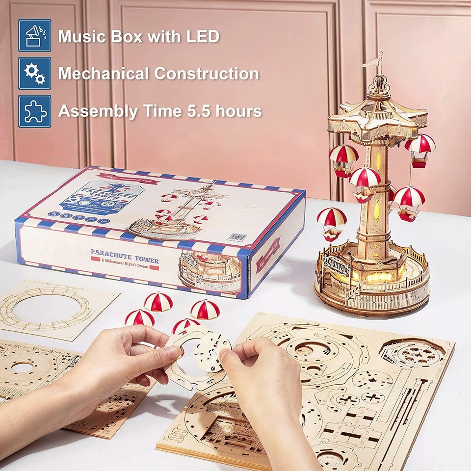 ROKR Amusement Park Series DIY Model Music Box 3D Wooden Puzzle Adult ...