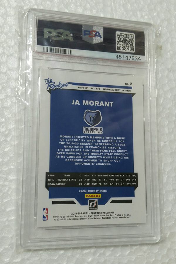 JA MORANT ROY 2019-20 PANINI DONRUSS THE ROOKIES #2 RC PSA 10 GEM MINT ...