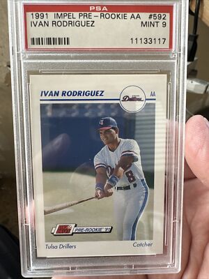 1991 Impel Line Drive #592 Ivan Rodriguez Pre- Rookie AA PSA 9.0 GEM MT ...