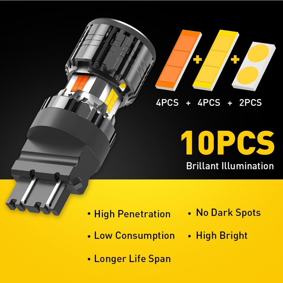 2X 3157 SWITCHBACK LED TURN SIGNAL LIGHT ANTI HYPER FLASH WHITE AMBER ...