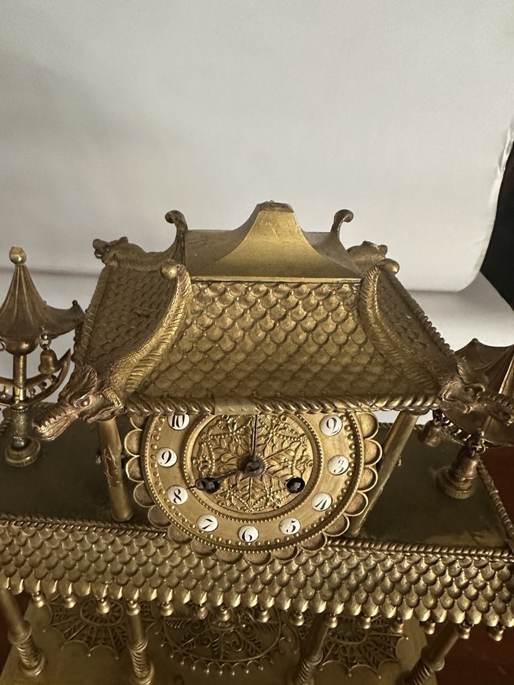 Antique French Orientalist Neo-Empire Bronze Mantel Clock, Bells, Runs ...