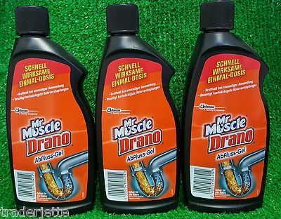 (10€/l) 3x MR MUSCLE DRANO ABFUSS GEL 500ML ROHRFREI ; kraftvoller ...